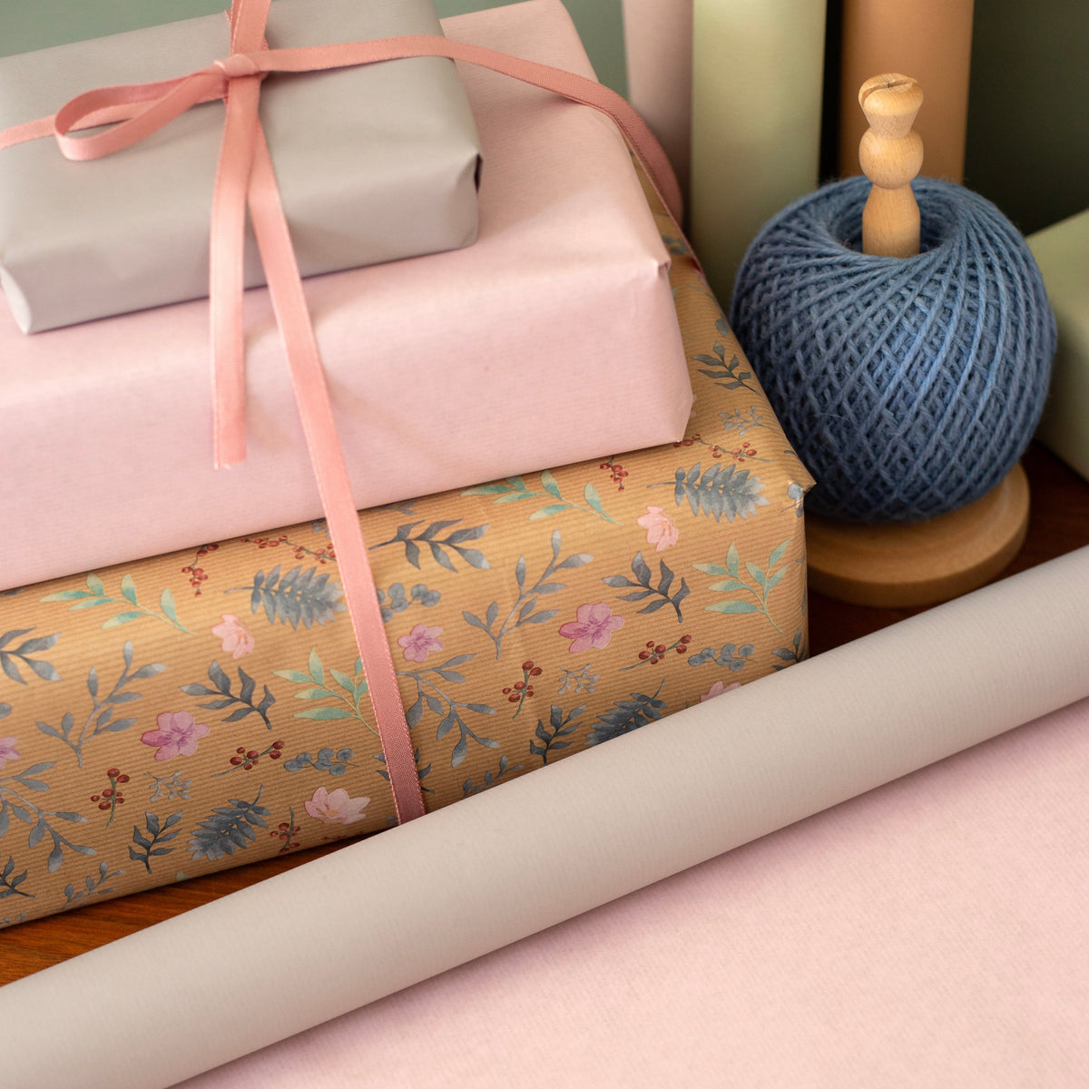 10m roll of Pink & Light Grey Duo Kraft Wrapping Paper (500mm wide) *L ...