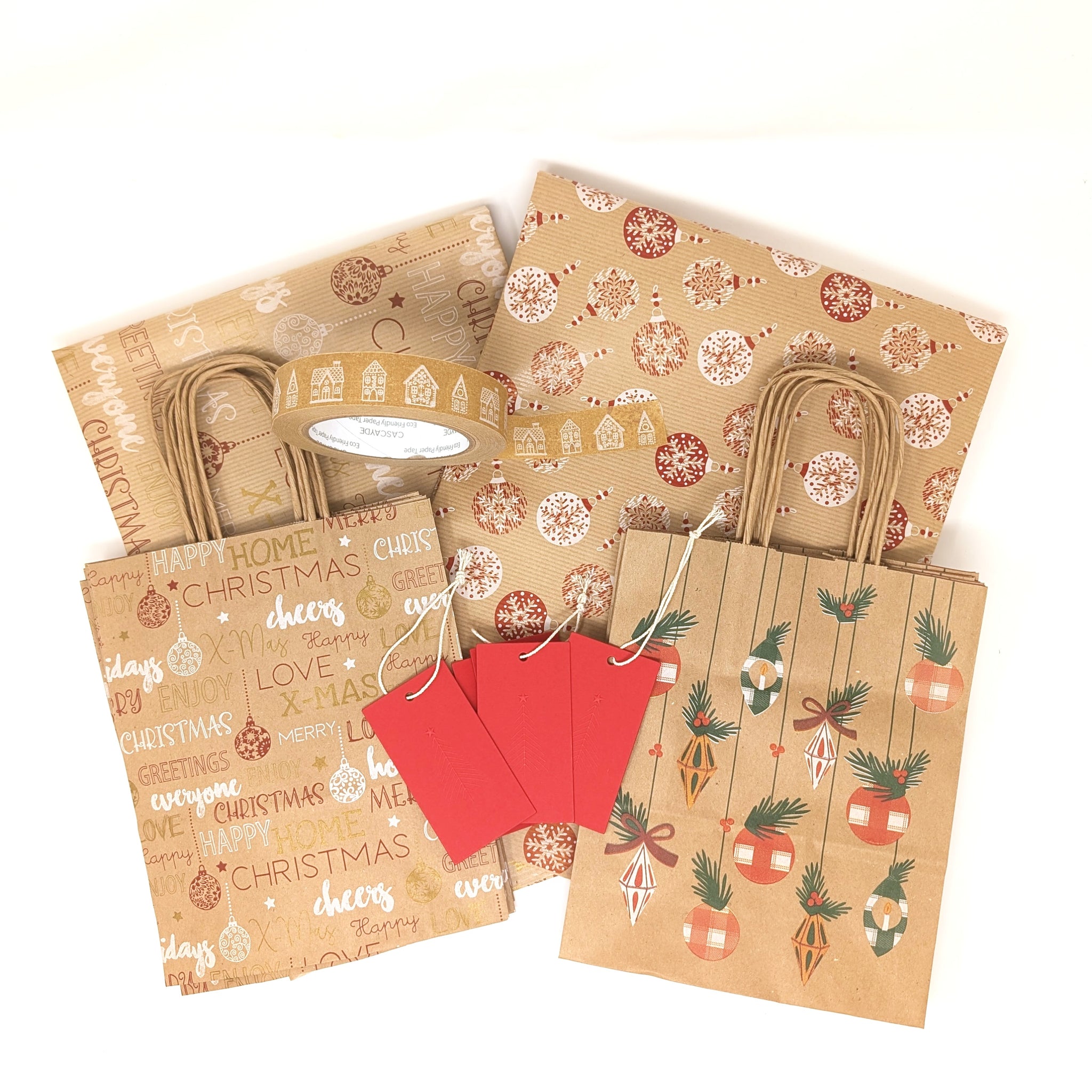 Festive Gift Wrap Bundle - Gift Wrap, Paper Tape, Gift Bags & Tags ...