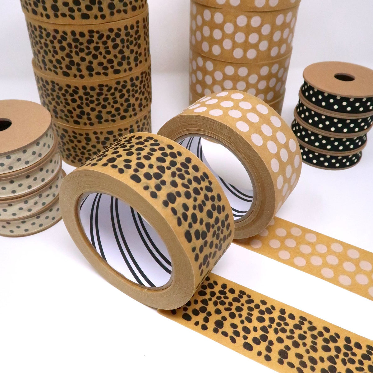 Pack of 2 Rolls of 50m Paper Tape - Animal Print & White Polka Dot (48 ...